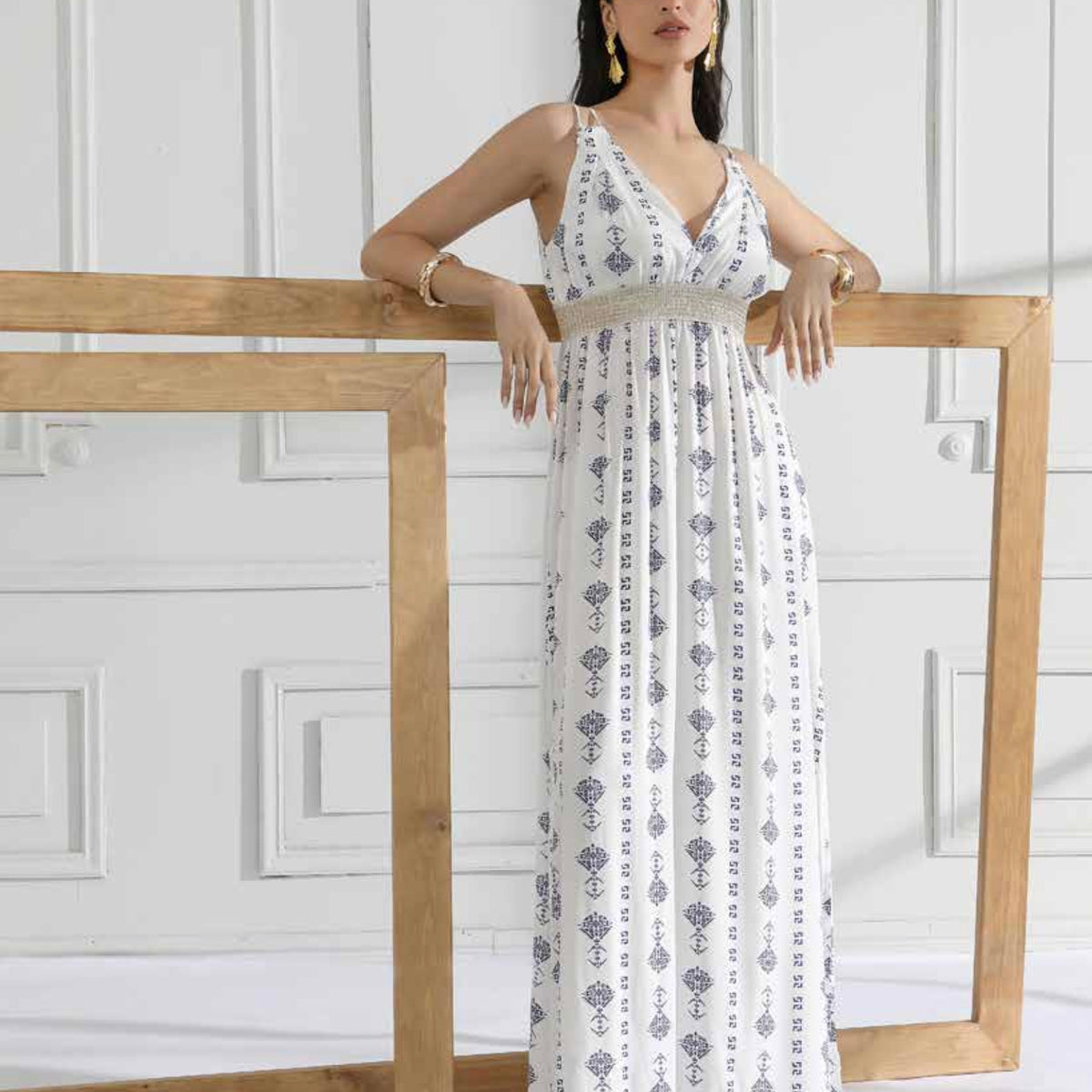Santorini Muse Maxi Dress – Handcrafted Greek Design in Blue & White ...